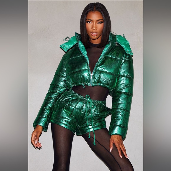 Fashion Nova | Other | New Galaxy Puffer Jacket Shorts Green | Poshmark